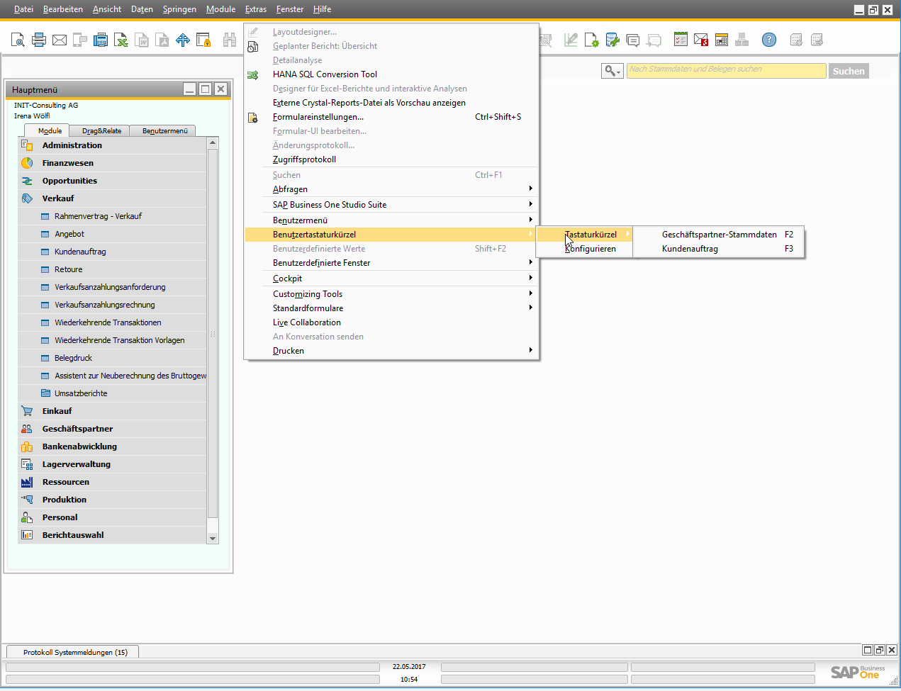 Persönliche Shortcuts in SAP Business One